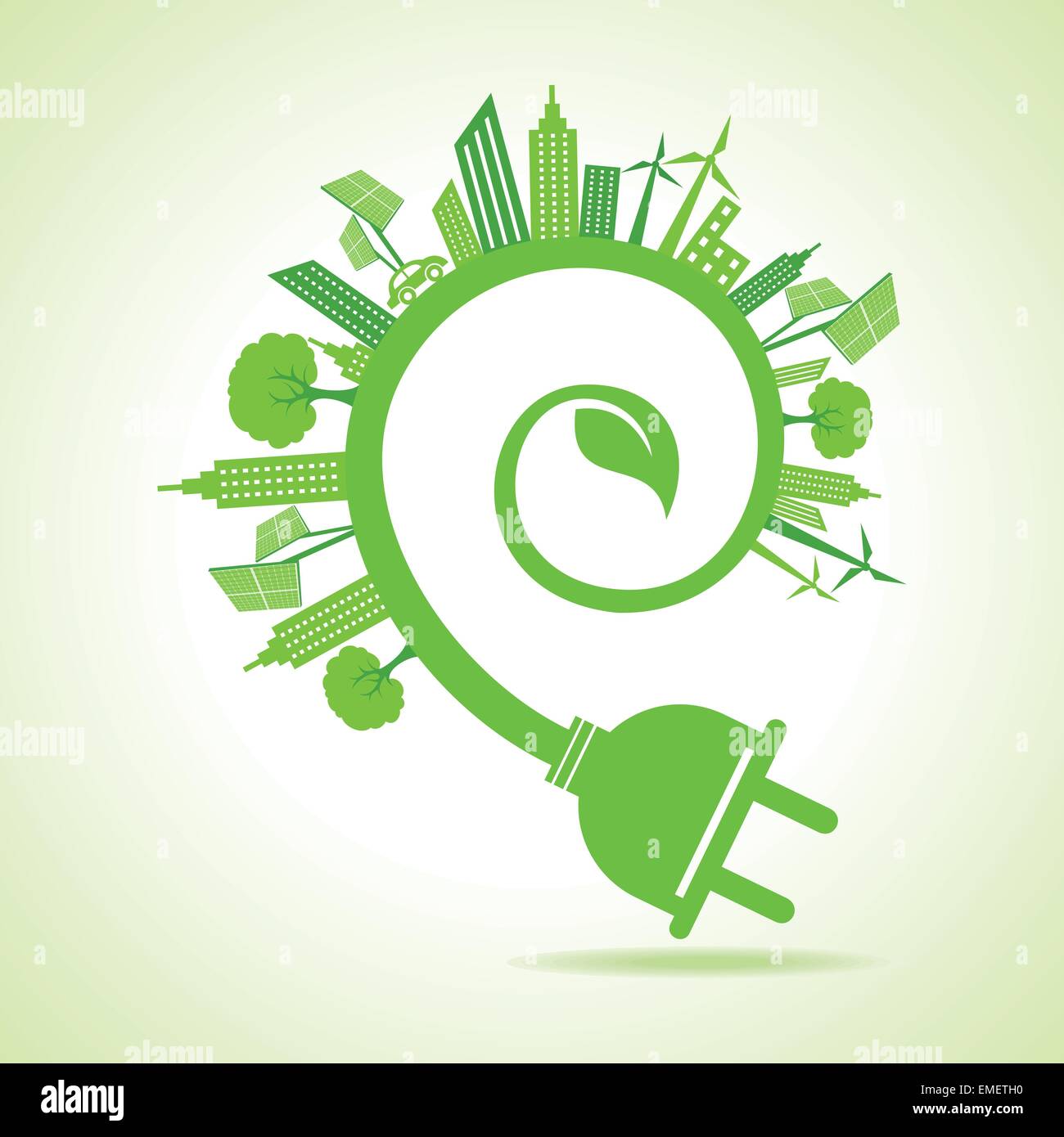 Ecology Concept - eco cityscape with leaf and electric plug stock vector Stock Vector Image ...