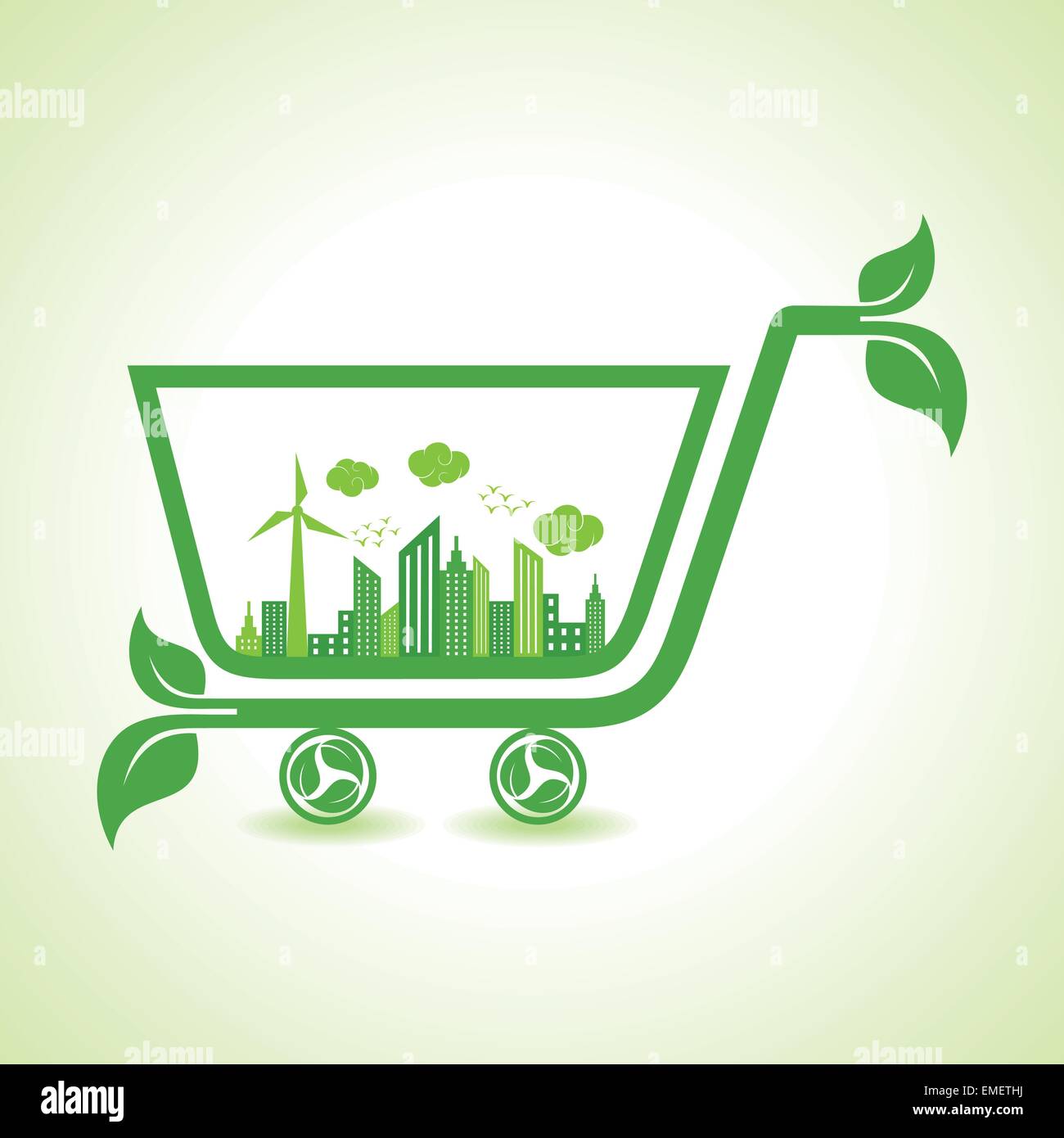 Ecology Concept - eco cityscape with shopping cart stock vector Stock ...