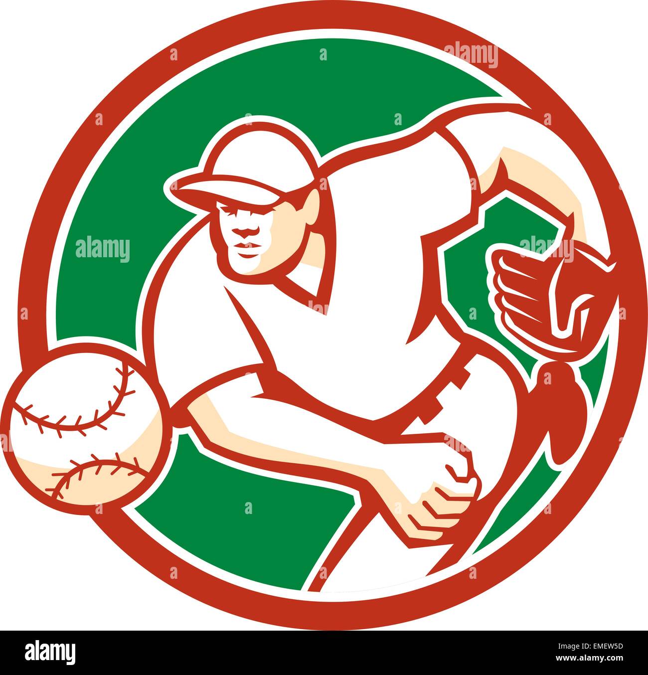 American Baseball Pitcher Throwing Ball Circle Retro Stock Vector Image ...