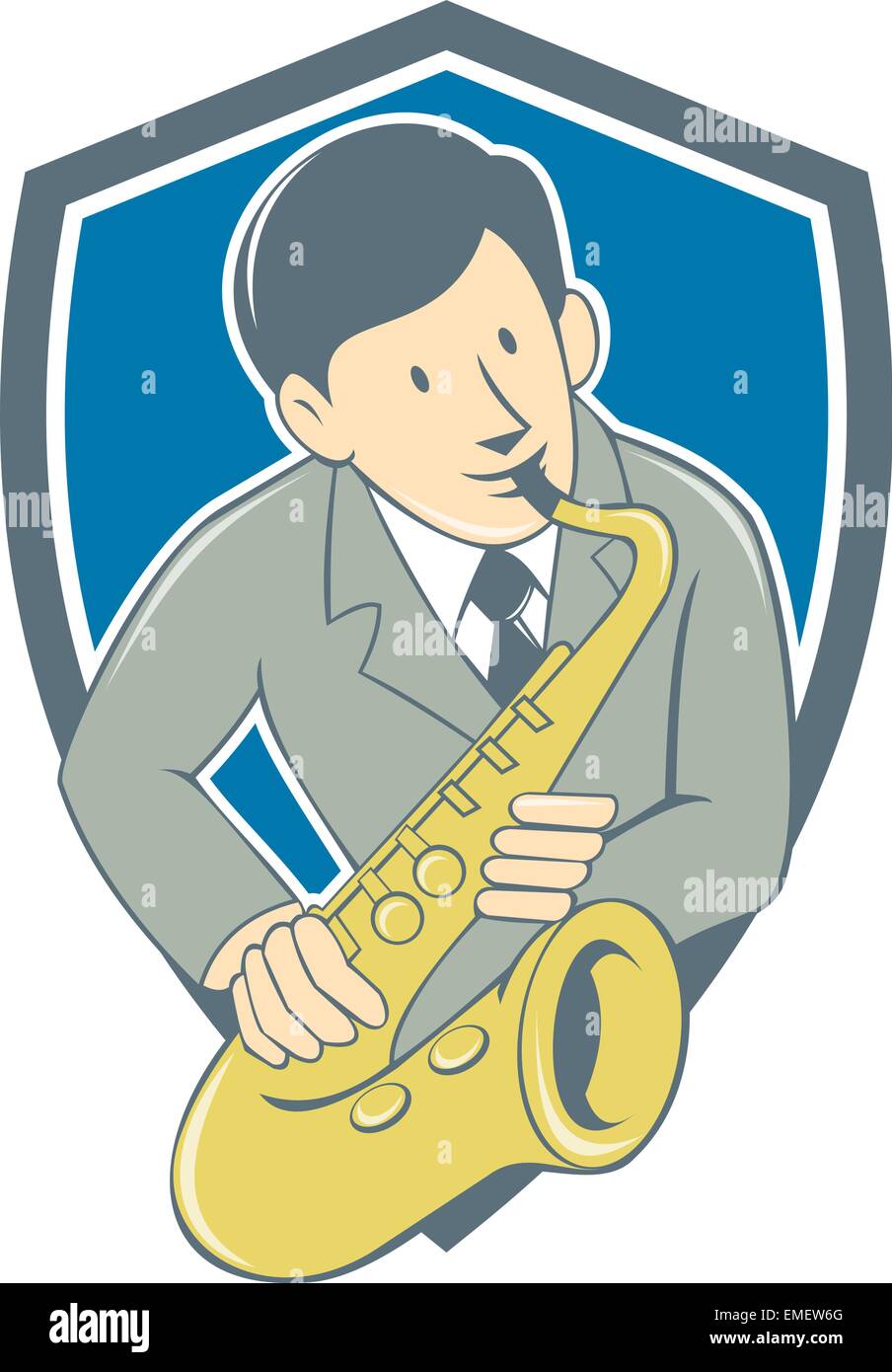 Musician Playing Saxophone Shield Cartoon Stock Vector Image & Art - Alamy
