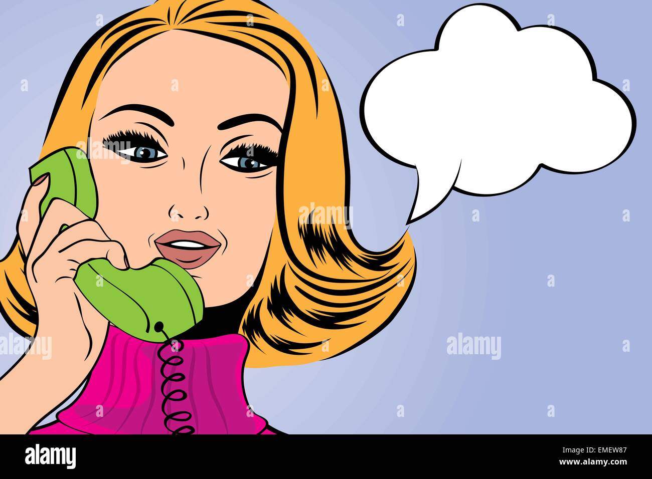 pop art cute retro woman in comics style talking on the phone Stock ...