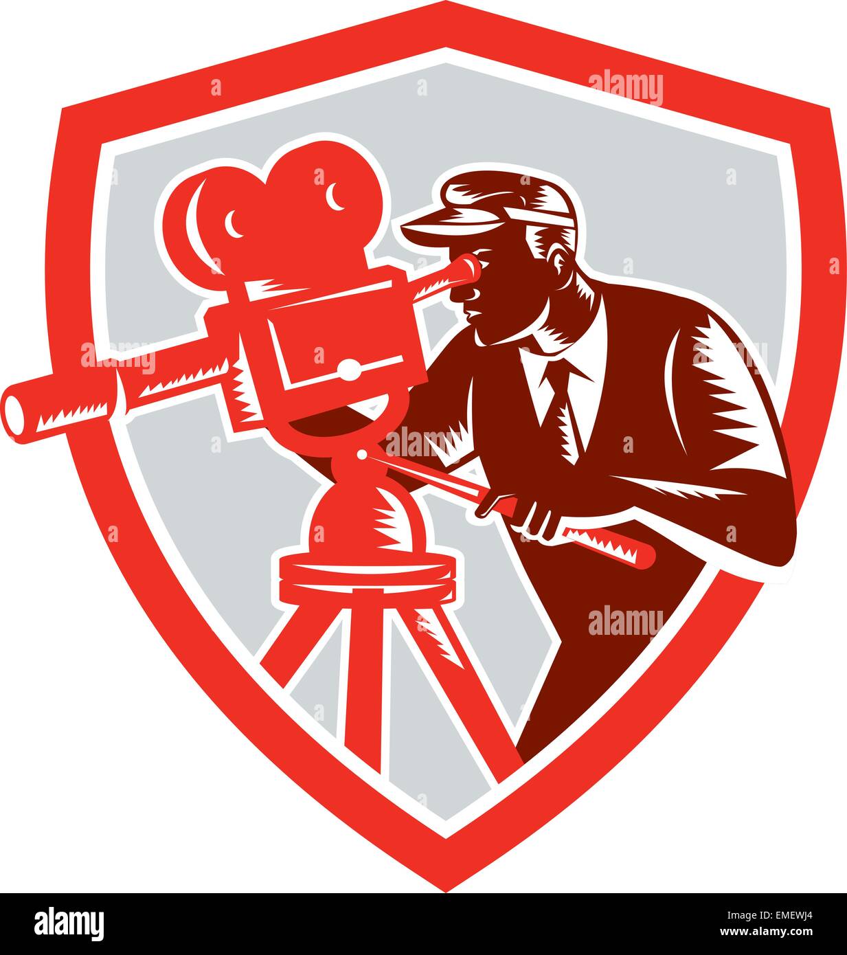 Cameraman Vintage Movie Camera Shield Woodcut Stock Vector Image & Art ...