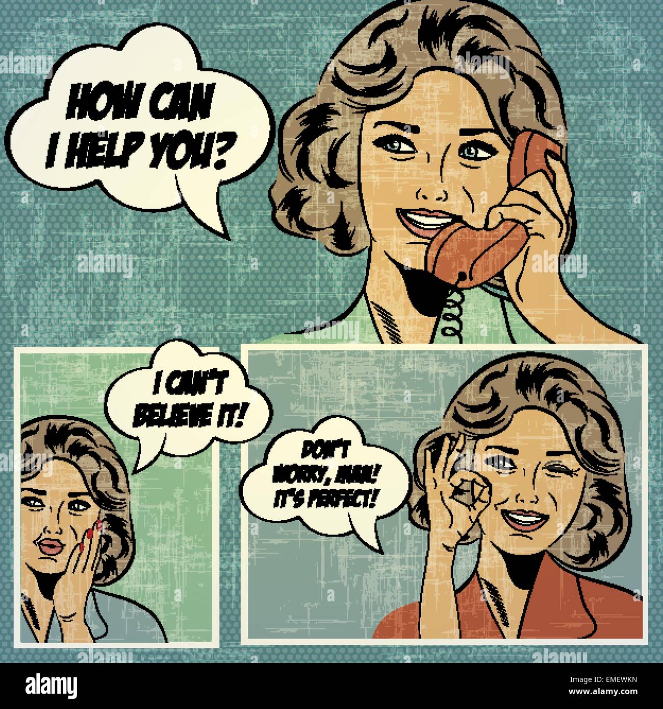 Illustrations for comic books with retro woman in pop art style Stock ...