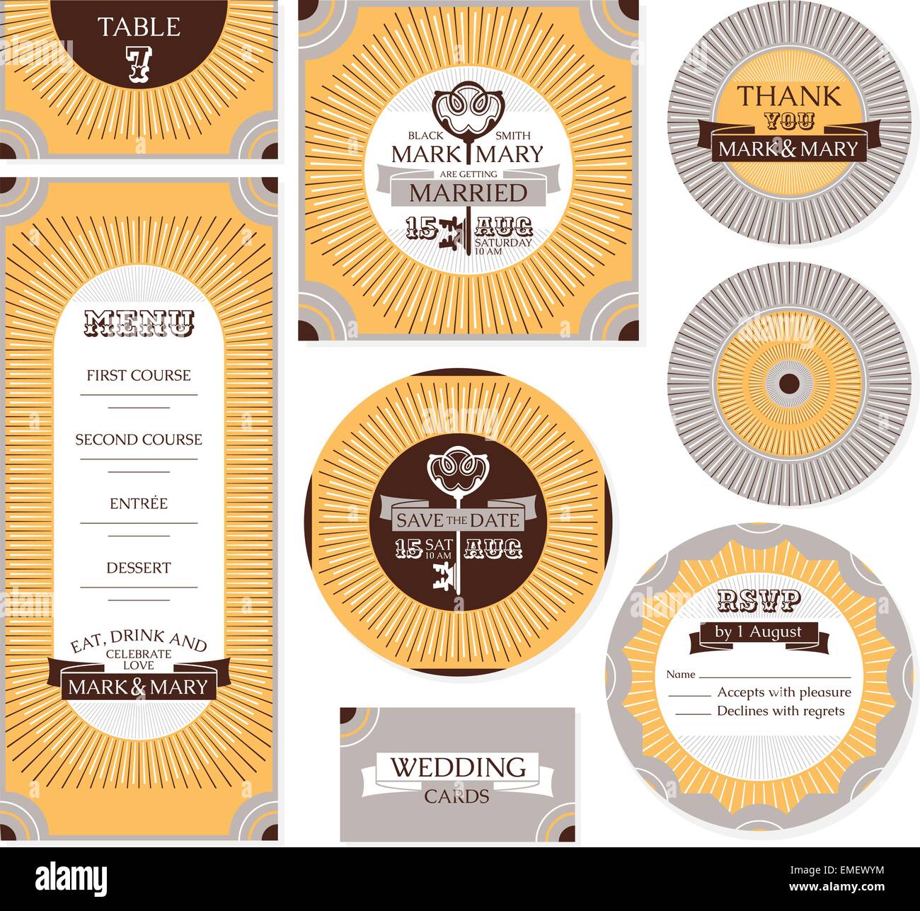 Set of retro wedding cards Stock Vector Image & Art - Alamy