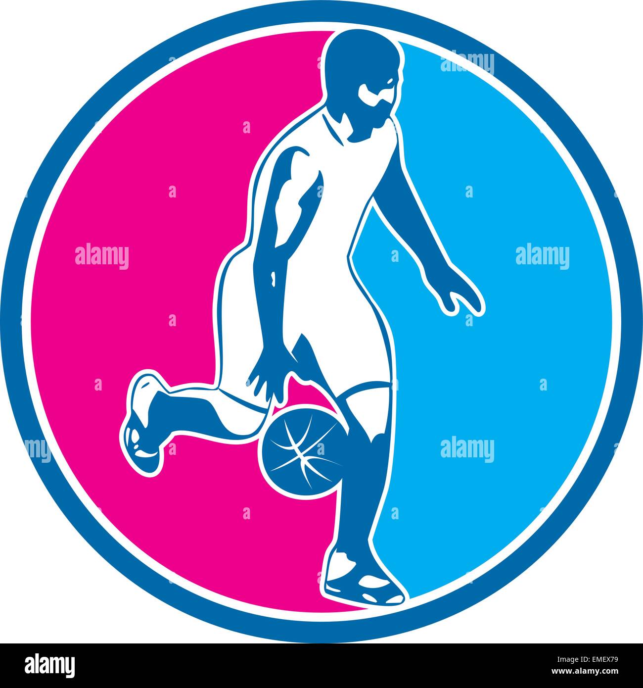 Basketball Player Dribbling Ball Circle Retro Stock Vector Image & Art ...