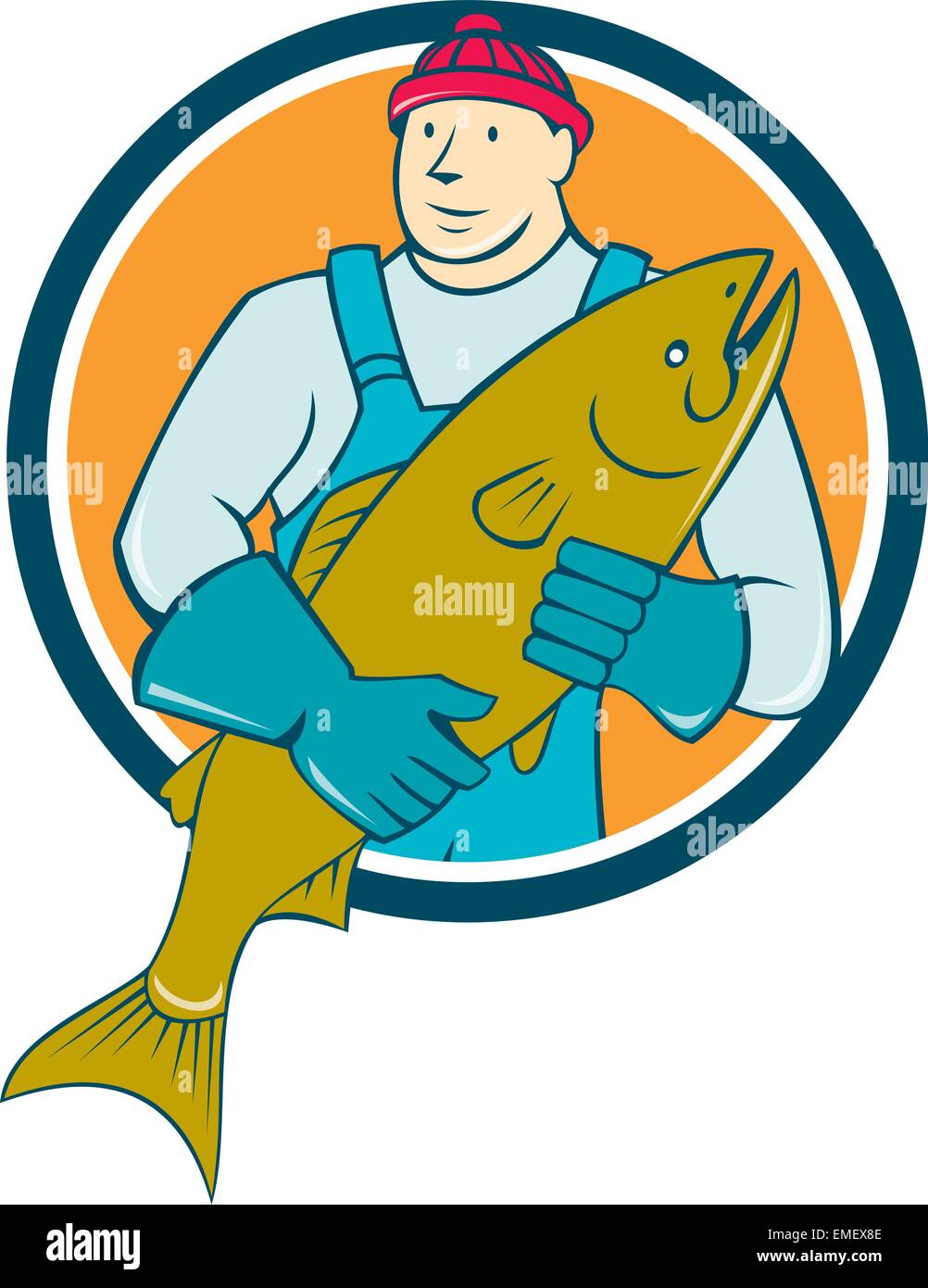 Fishmonger Salmon Fish Circle Cartoon Stock Vector Image & Art - Alamy