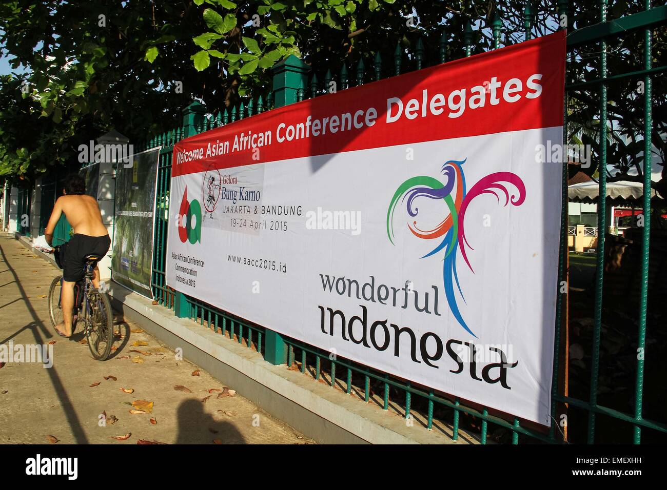 Jakarta, Indonesia. 19th Apr, 2015. A welcome banner for the ...