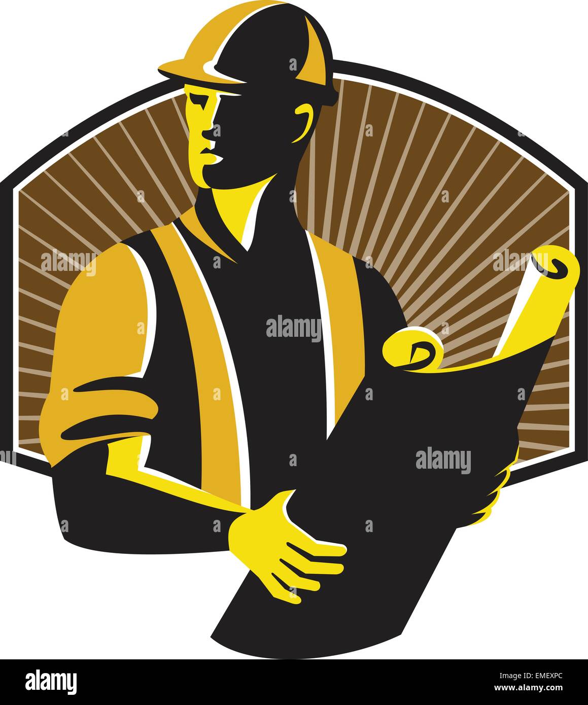 Construction Engineer Worker Building Plan Retro Stock Vector Image ...