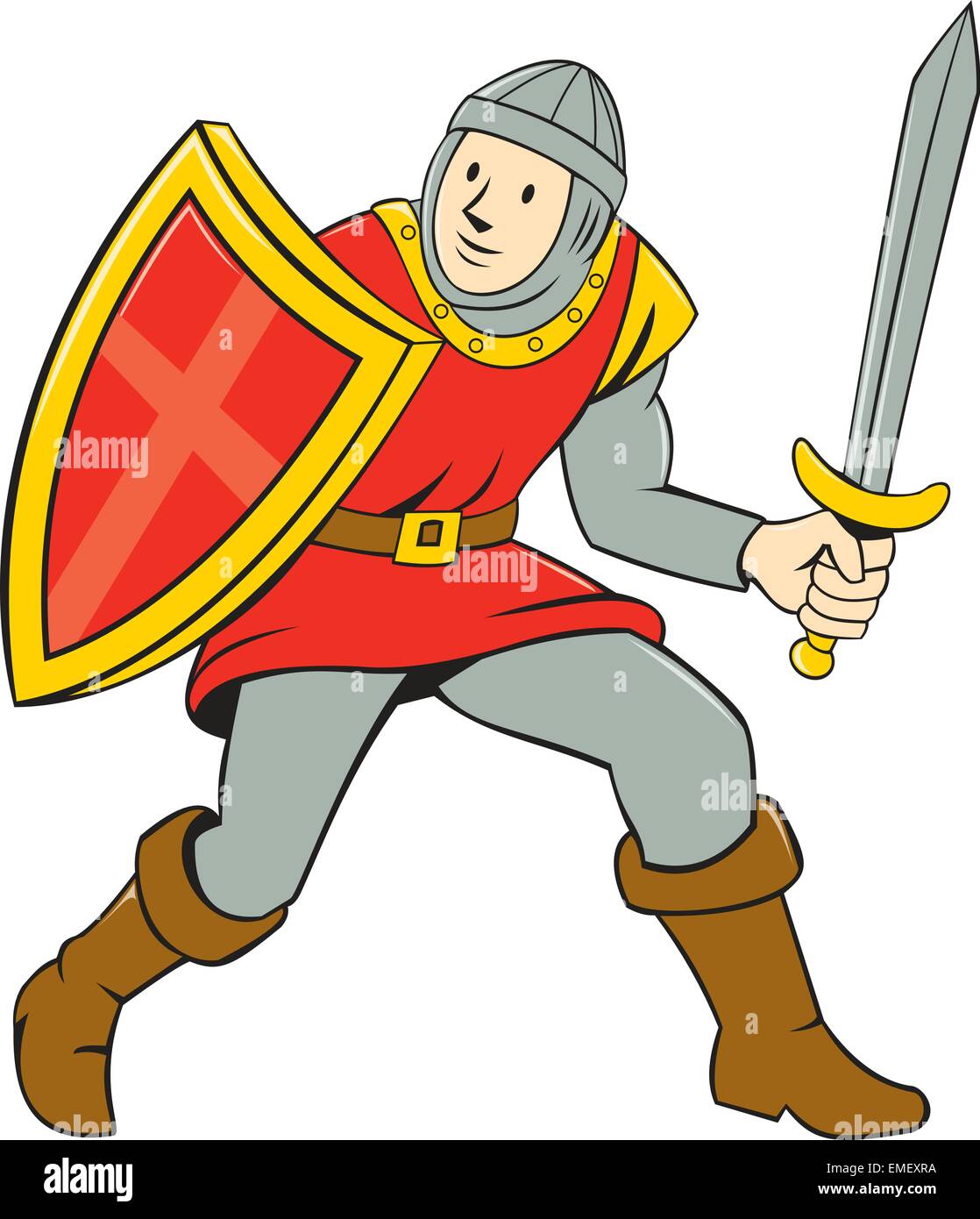 Medieval Knight Shield Sword Standing Cartoon Stock Vector Image & Art ...