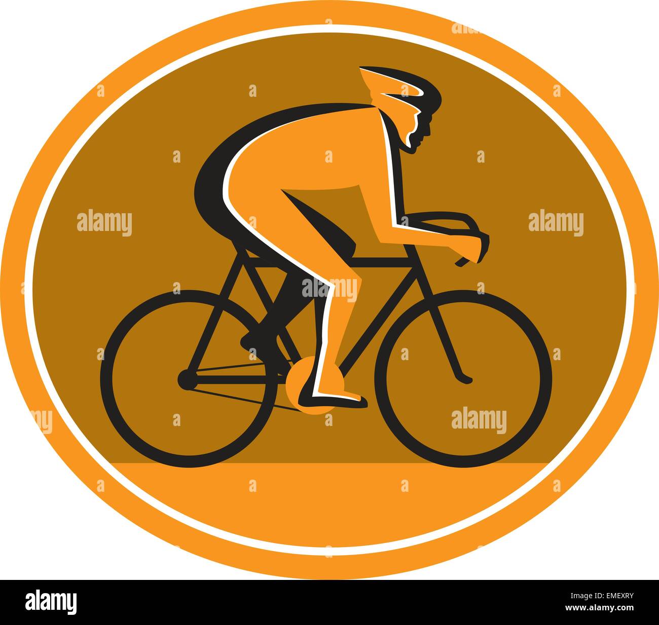 Cyclist Riding Bicycle Cycling Racing Circle Retro Stock Vector Image ...
