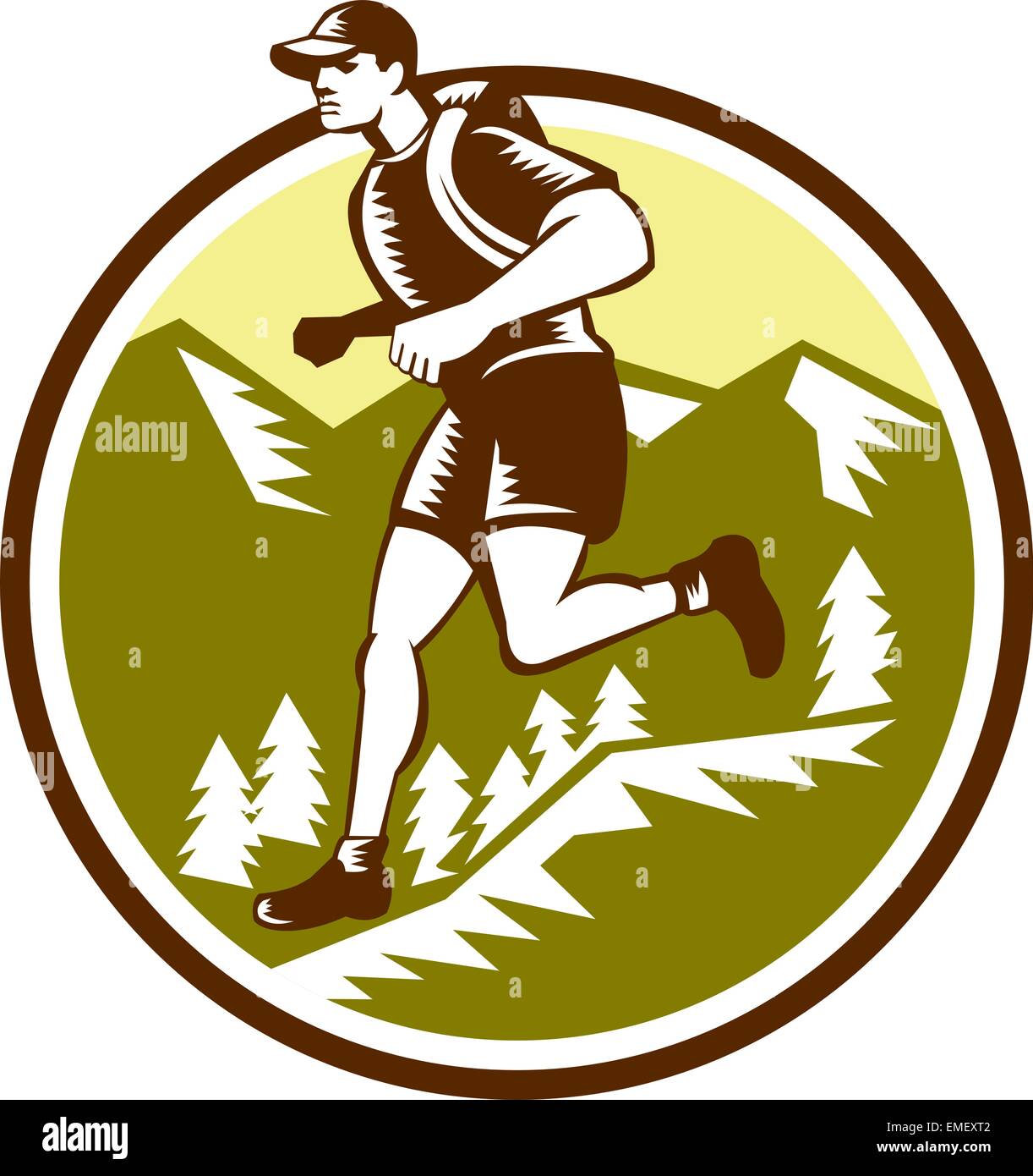Cross Country Runner Mountains Circle Woodcut Stock Vector Image & Art ...