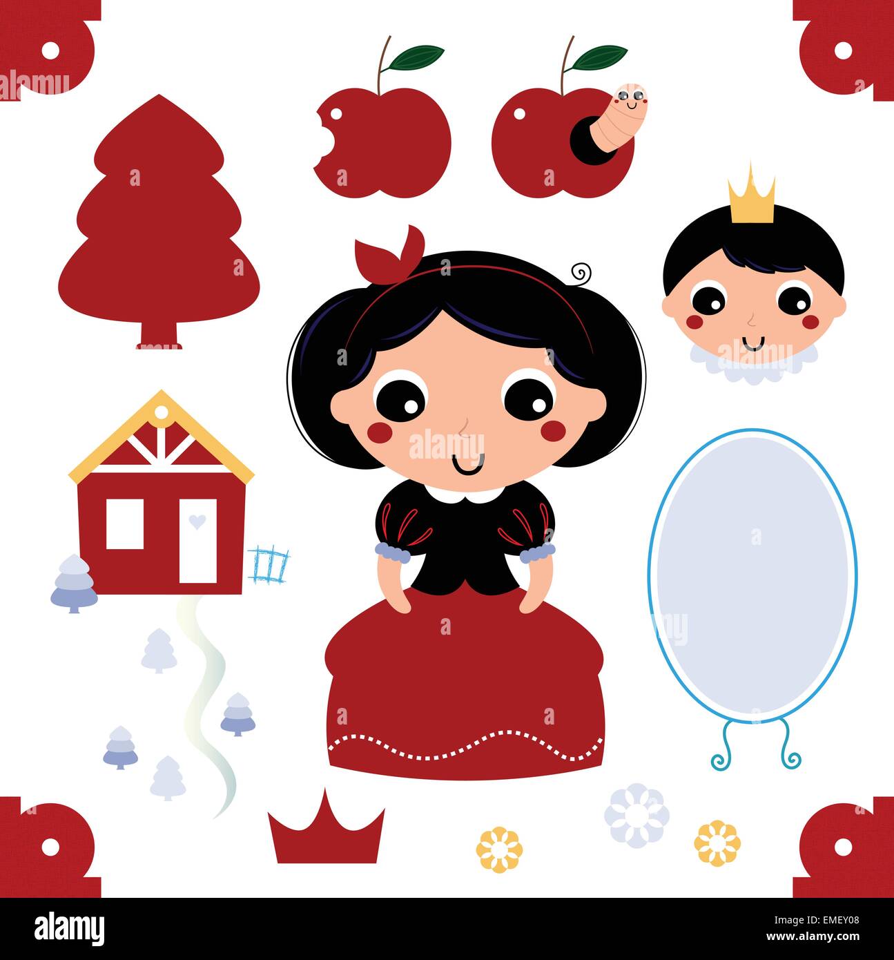 Cute snow white illustration collection isolated on white Stock Vector ...