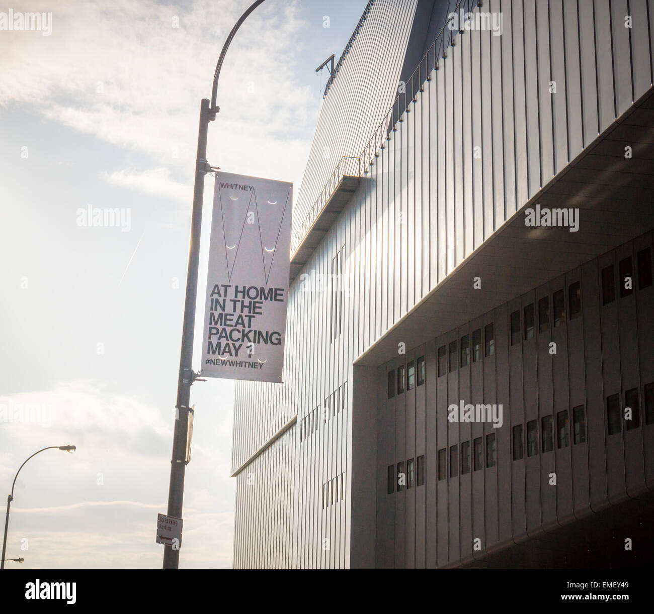 A banner advertising the Whitney Museum of American Art on West Street ...