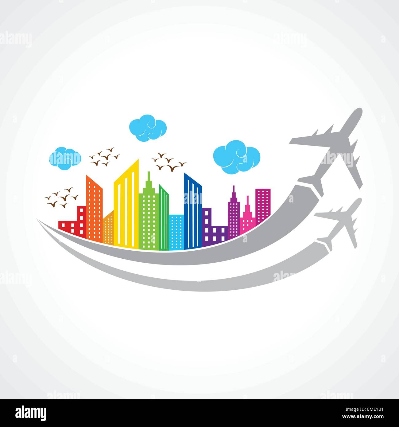 Colorful background with city and airplanes. vector illustration Stock ...