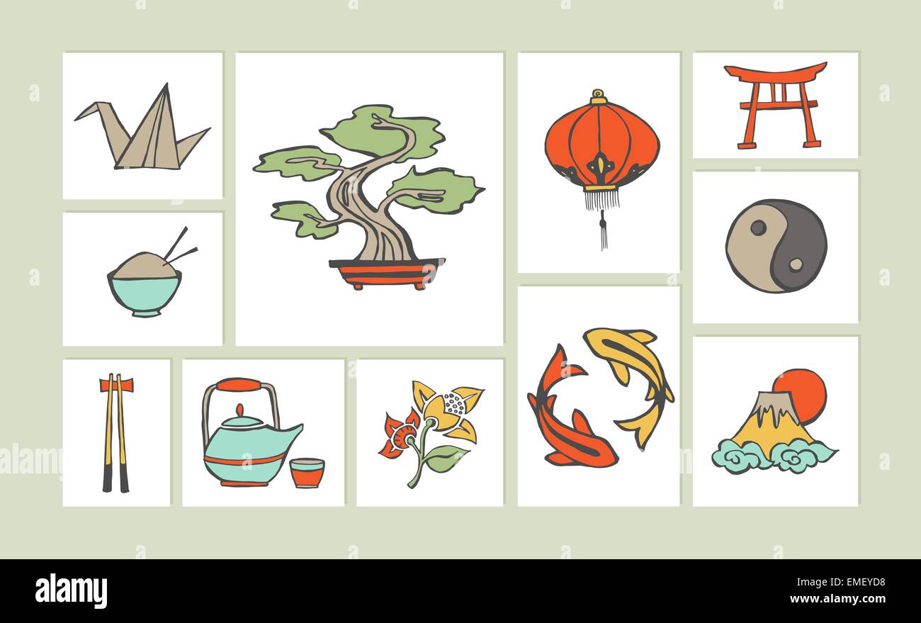 Chinese hand drawn illustration icon set Stock Vector Image & Art - Alamy