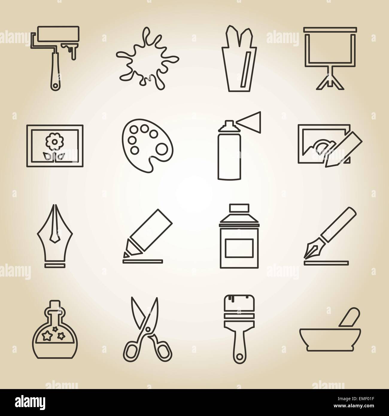 Artist icons set outline hi-res stock photography and images - Alamy