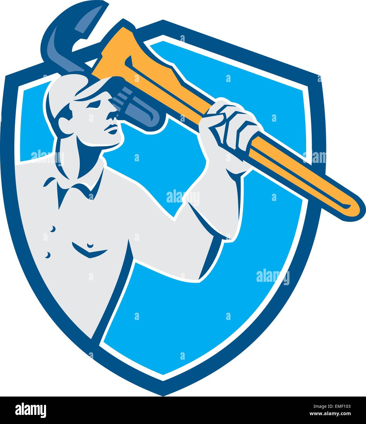 Plumber Wielding Monkey Wrench Shield Retro Stock Vector Image & Art ...