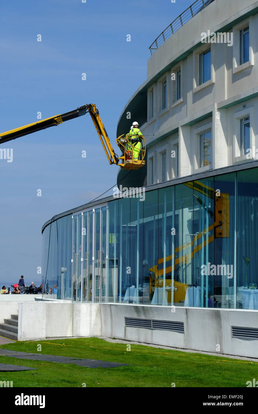 A specialist cleaning company power-washing the outside of The Midland ...