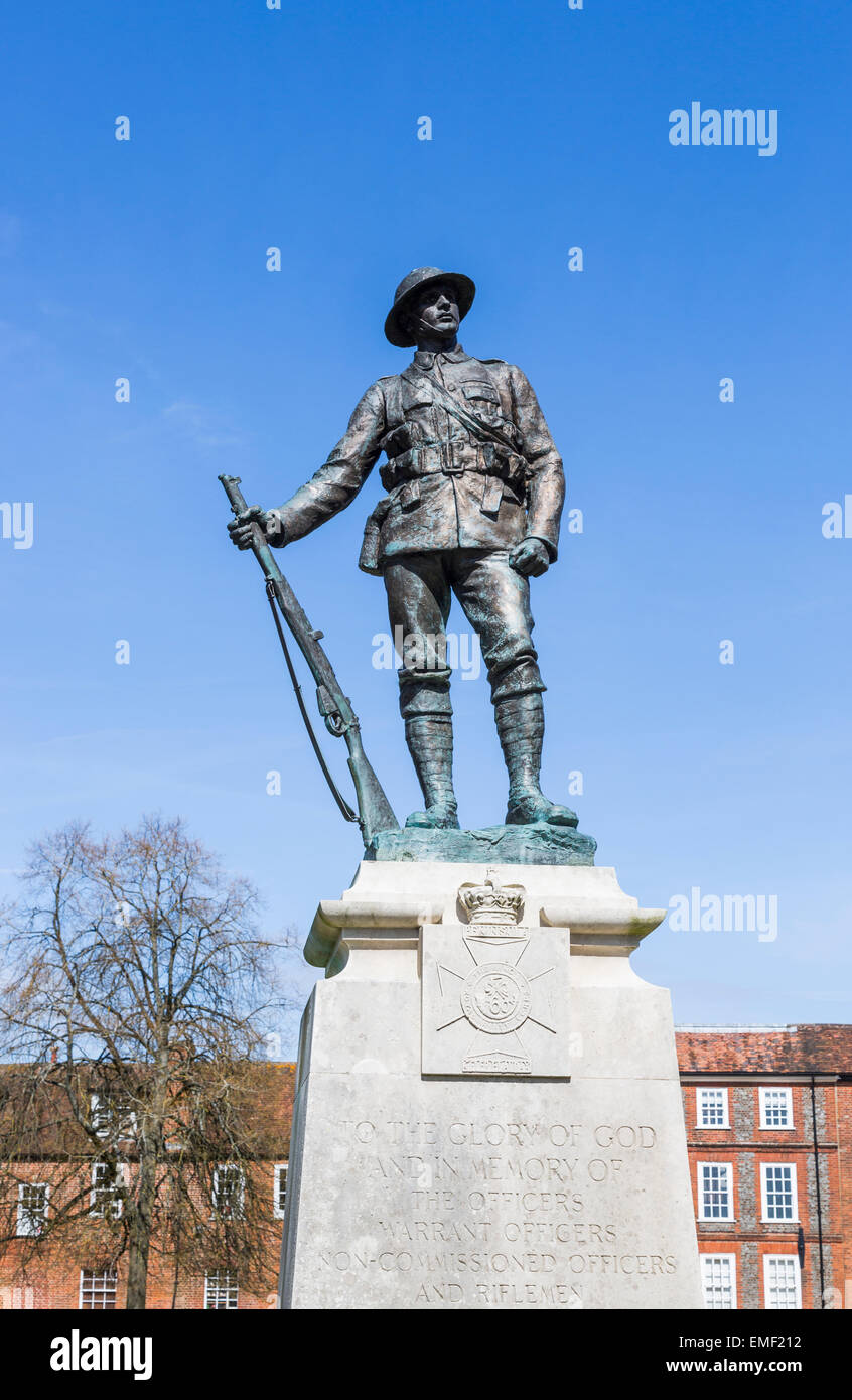 Bronze statue memorial of a Tommy soldier, a rifleman of the King's ...