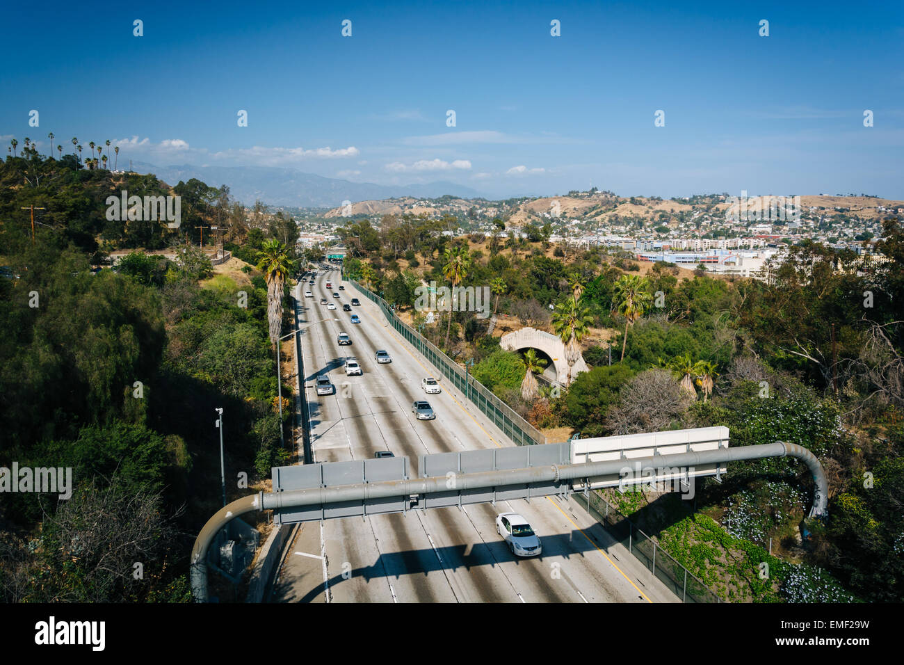 View of the 110 Freeway from the Park Row Drive Bridge, in Los Angeles ...