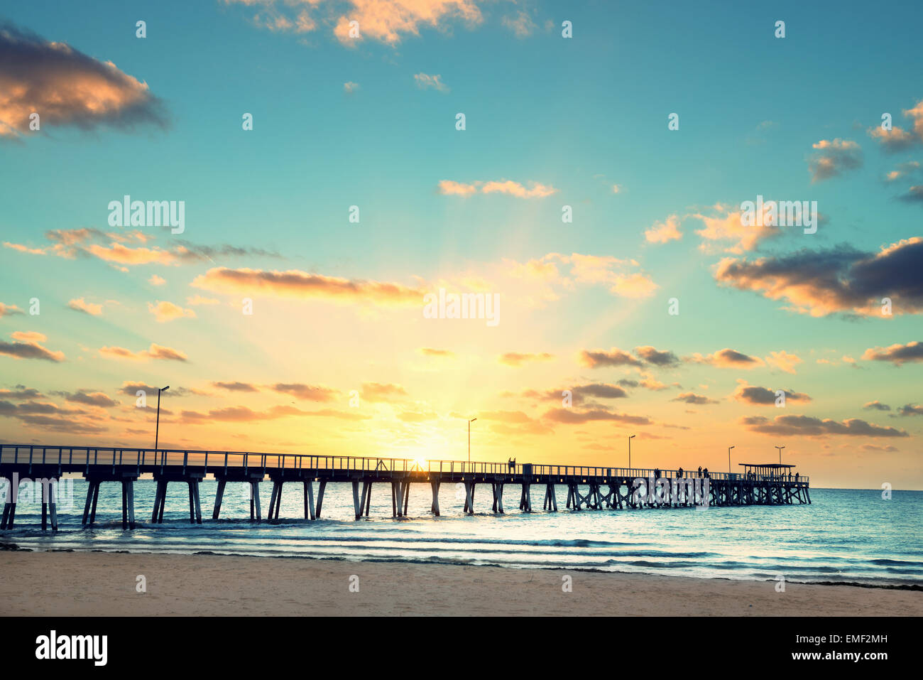 Beautiful sunset at Grange Jetty Adelaide Australia with peoples ...