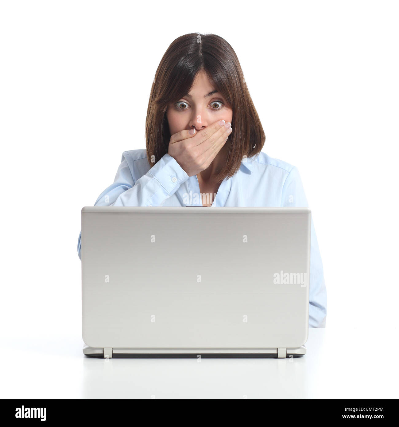 Amazed woman shocked laptop isolated hi-res stock photography and ...