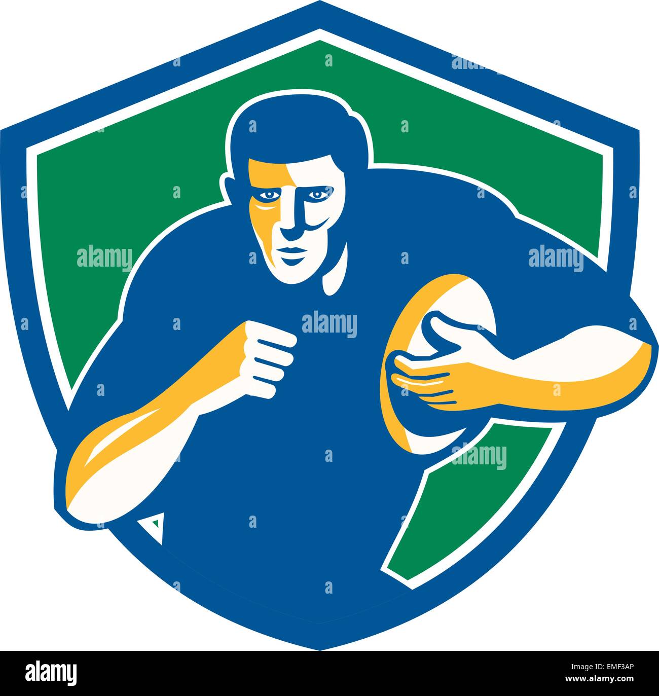 Rugby Player Running Fending Shield Retro Stock Vector Image & Art - Alamy