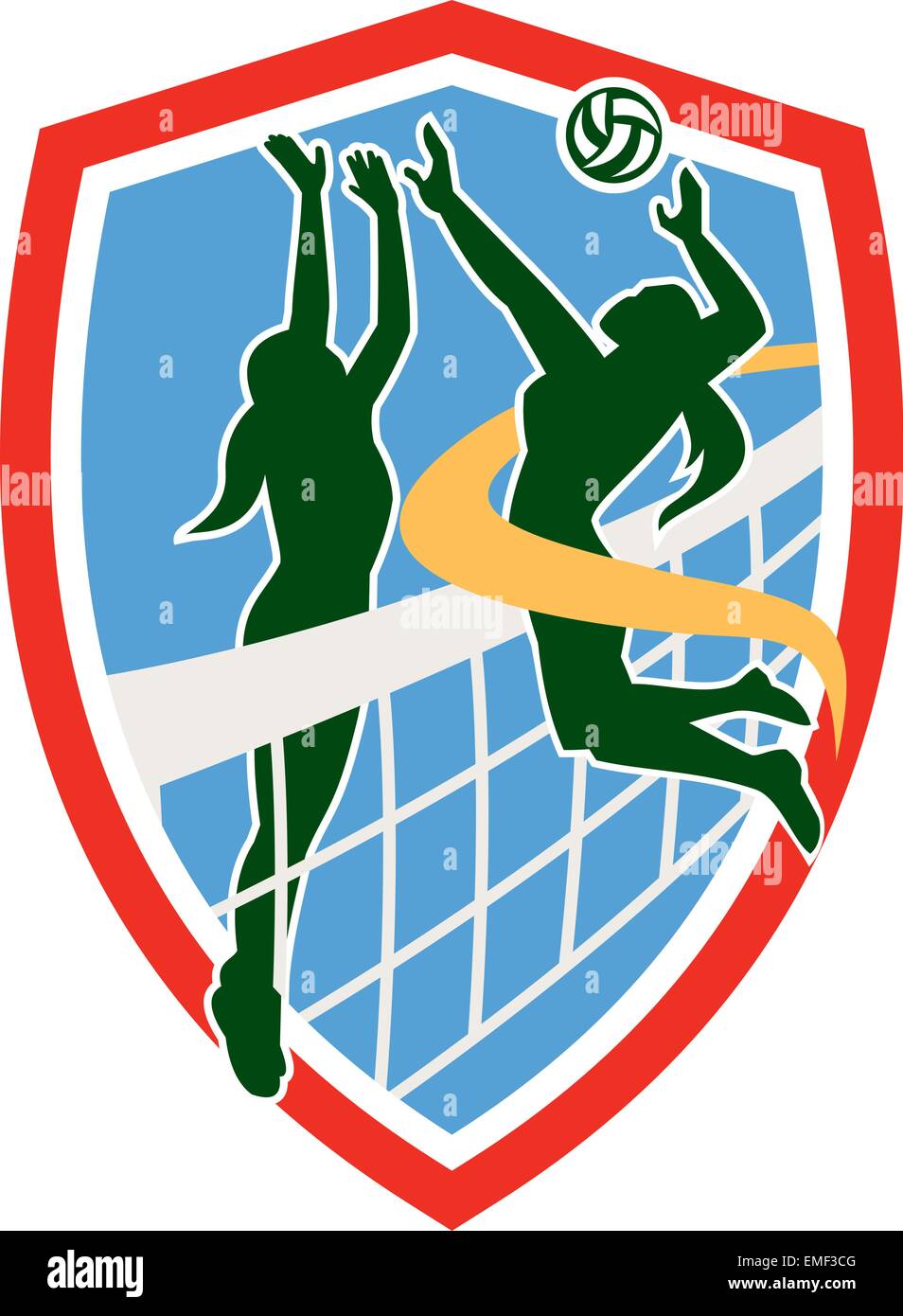 Volleyball Player Spiking Ball Blocking Shield Stock Vector Image & Art ...