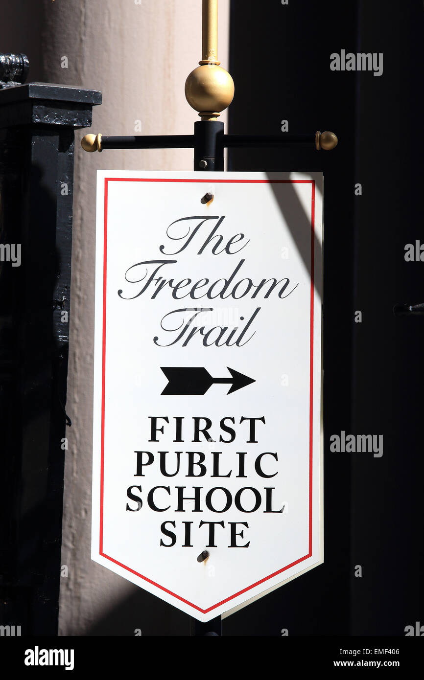 Boston Freedom Trail sign for First Public School in Boston ...