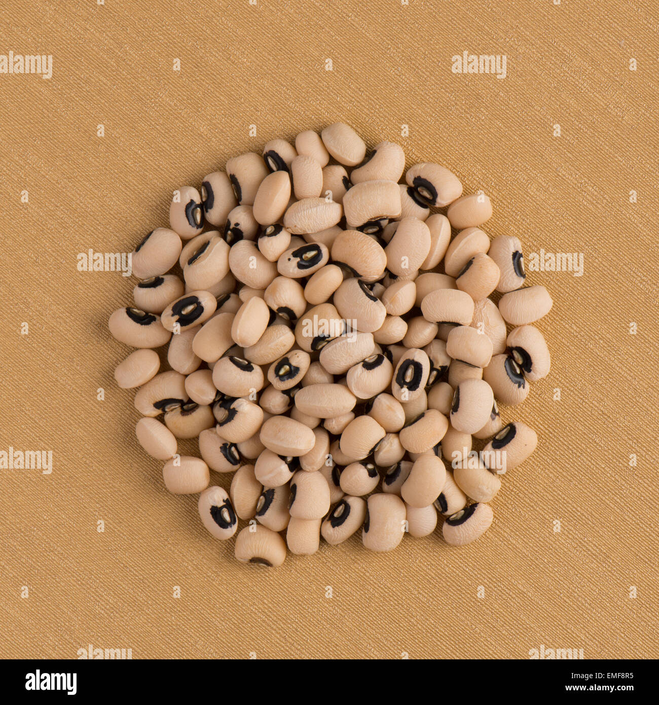 Top view of circle of white beans against yellow vinyl background Stock ...