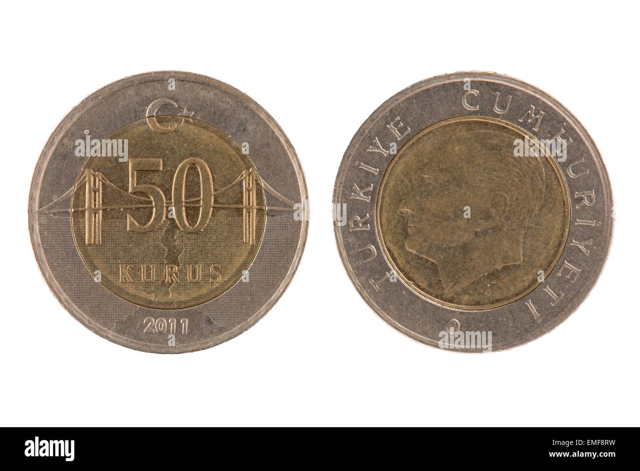 50 turkish kurus coin isolated on white background Stock Photo - Alamy