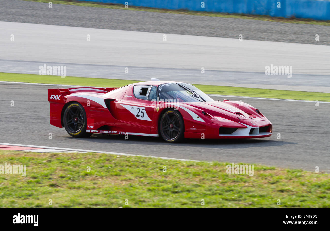 ISTANBUL, TURKEY - OCTOBER 26, 2014: B. Dransmann drives Ferrari FXX ...