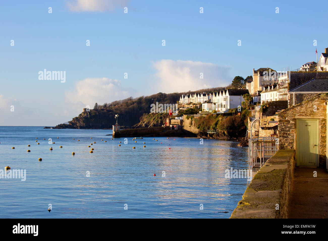 Riverside houses on the River Fowey at Fowey, Cornwall, England, UK ...