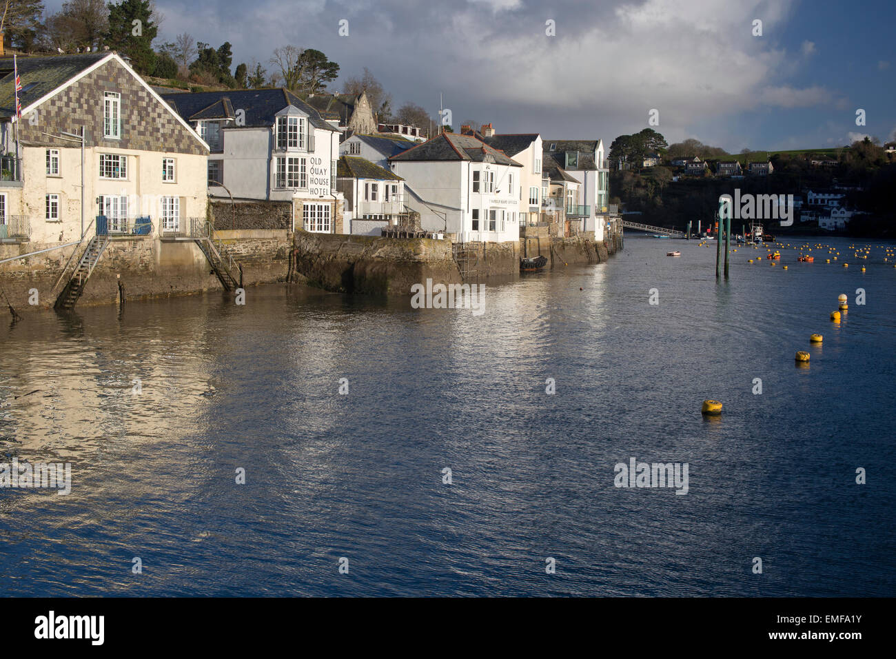 Quayside houses on the River Fowey at Fowey, Cornwall, England, UK ...