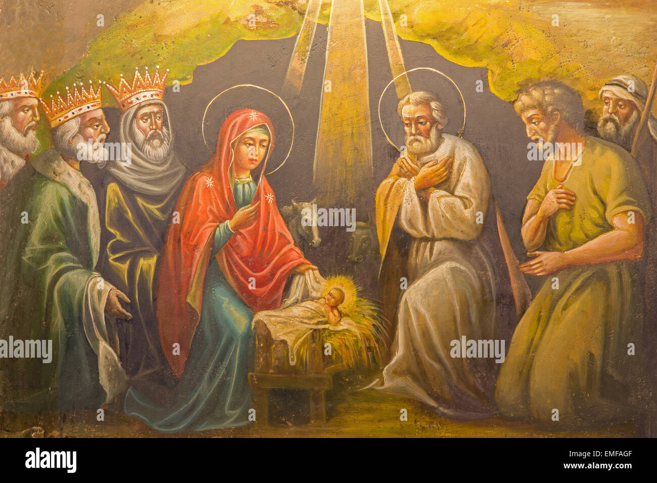 JERUSALEM, ISRAEL - MARCH 3, 2015: The fresco of Nativity in The Greek ...