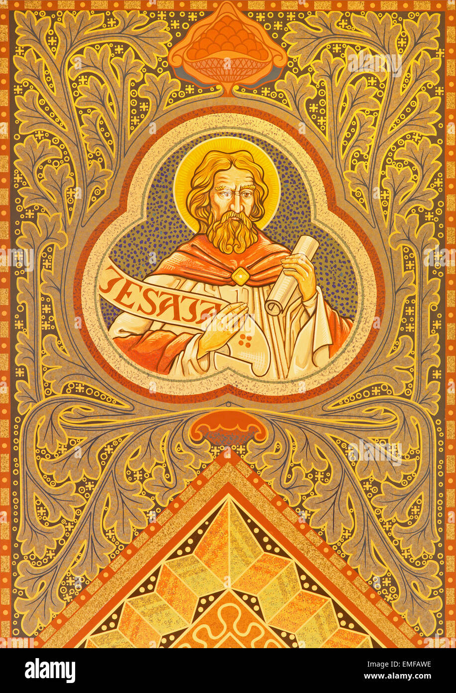 JERUSALEM, ISRAEL - MARCH 3, 2015: The prophet Jesaja. Mosiaic on the ...