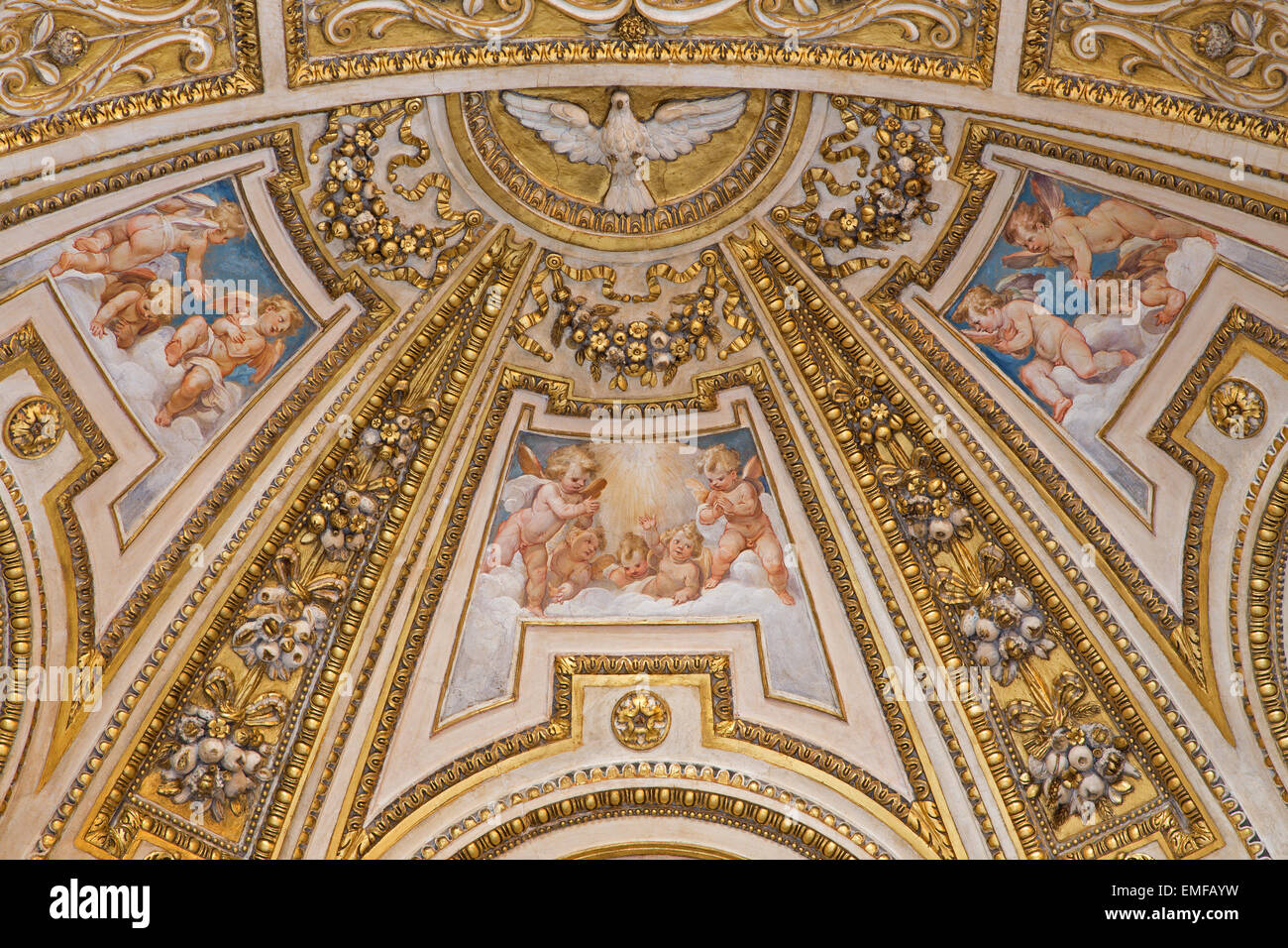 ROME, ITALY - MARCH 27, 2015: The stucco and fresco in apse of side ...
