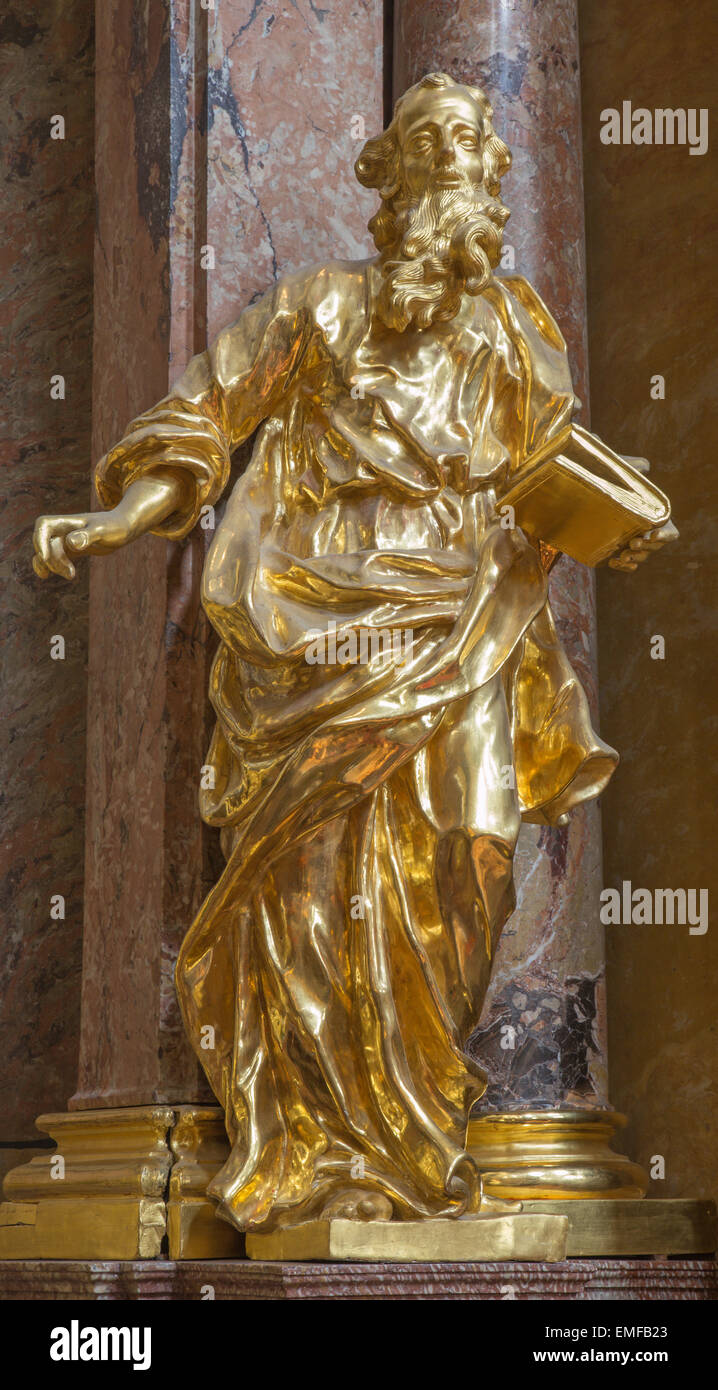 VIENNA, AUSTRIA - FEBRUARY 17, 2014: The carved polychome statue of ...