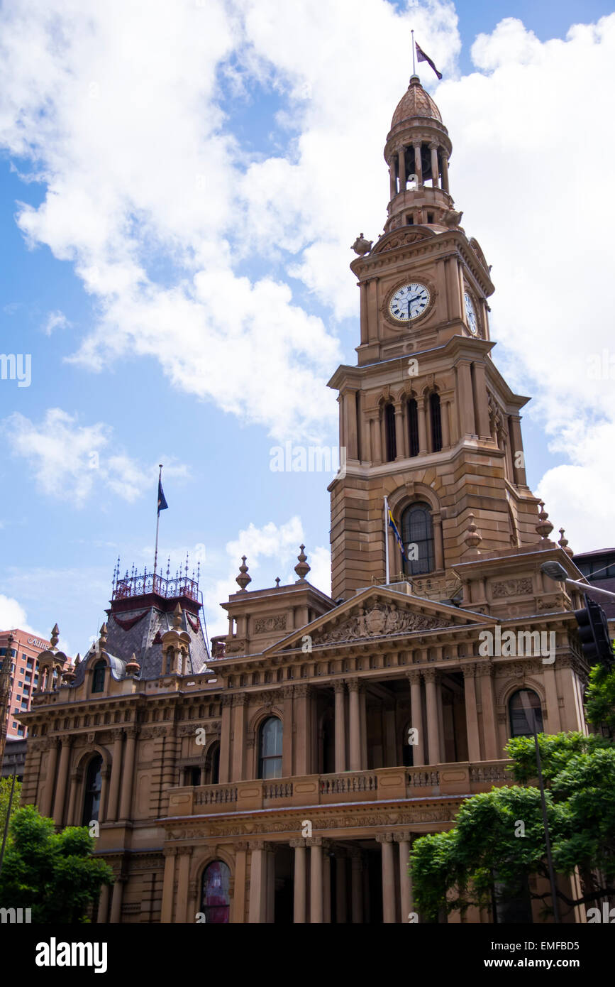 View at Sydney town hall in Australia. The Town Hall was built in the ...