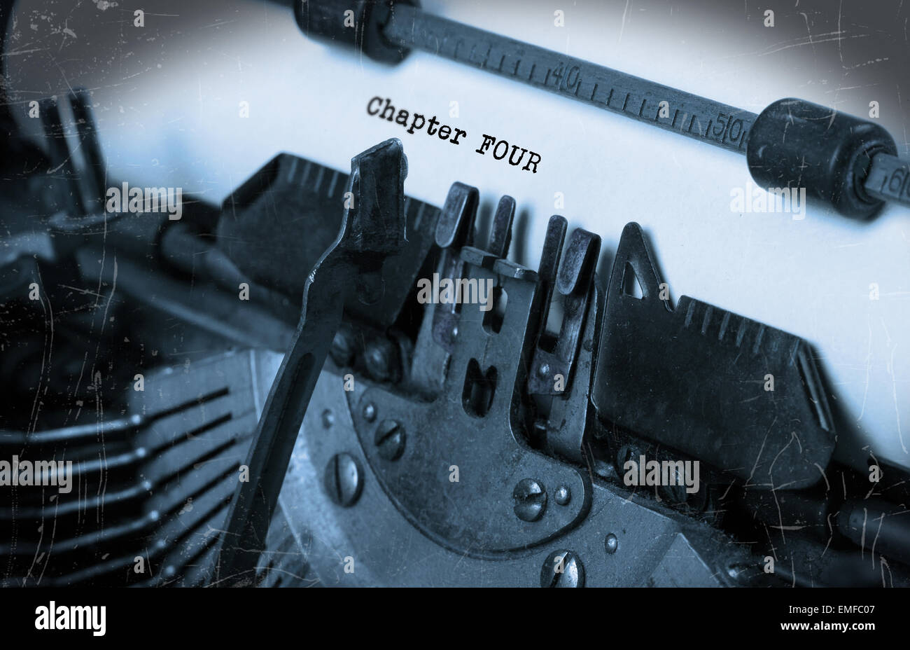 Close-up of an old typewriter with paper, perspective, selective focus ...