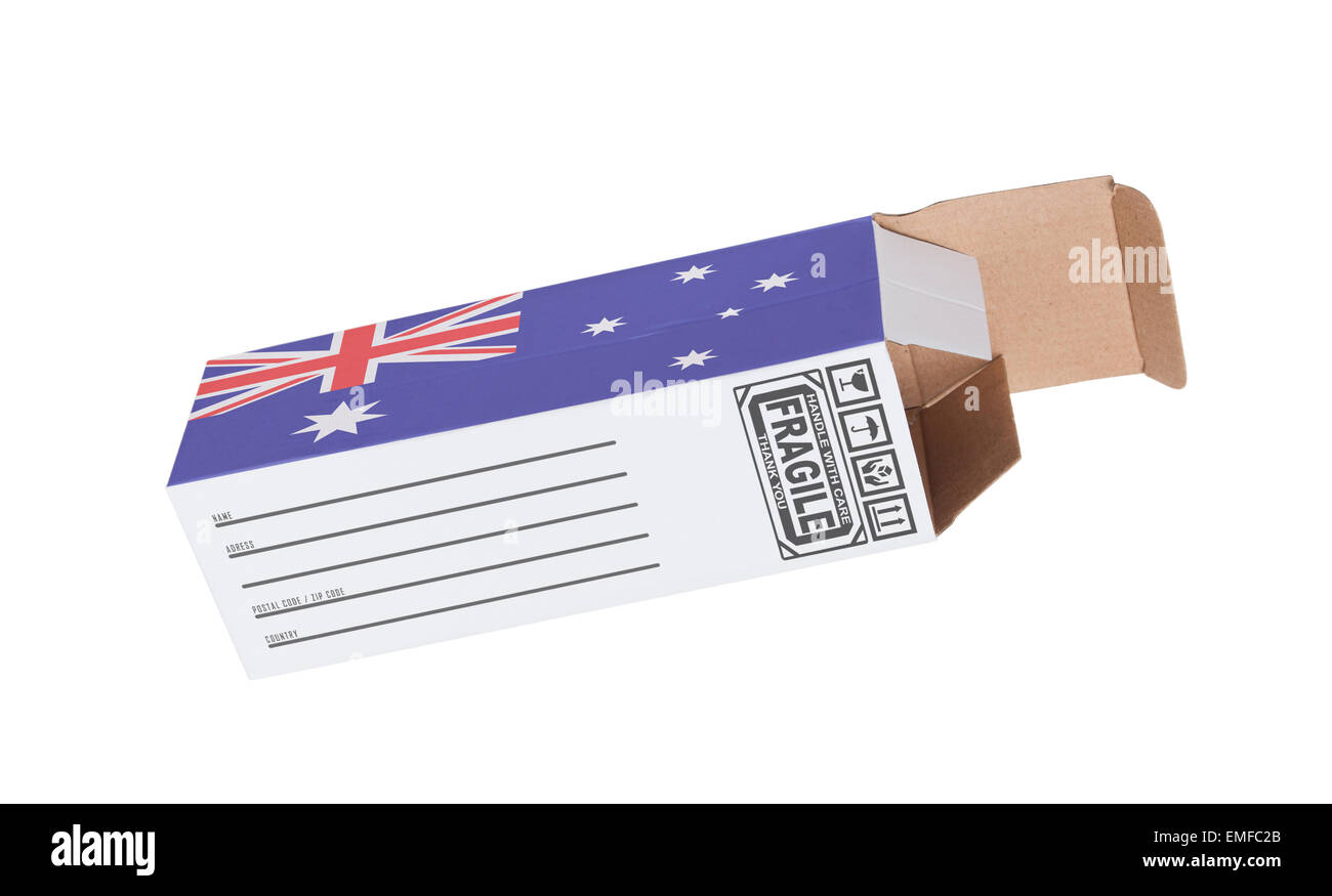 Concept of export, opened paper box - Product of Australia Stock Photo ...