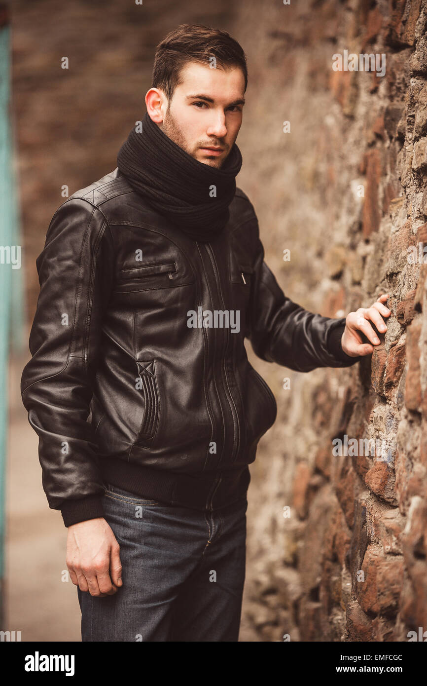Fashion male model on the road (instagram tone Stock Photo - Alamy