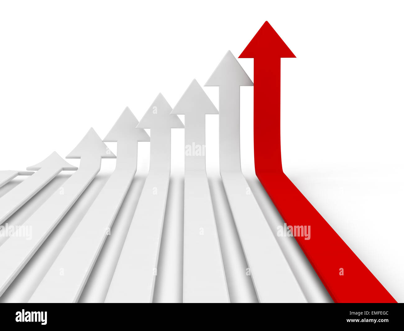 A red arrow sign placed observably in a pile of white arrow signs Stock ...