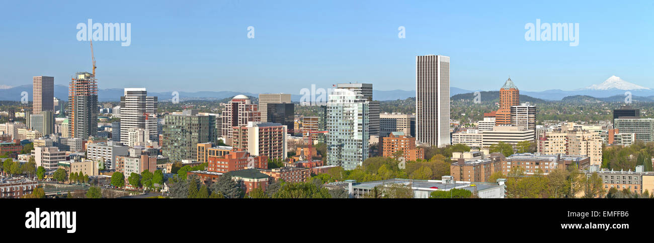 Portland Oregon city panorama buildings and surrounding areas and mt ...