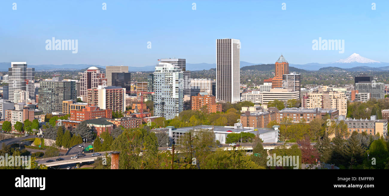 Portland Oregon city panorama buildings and surrounding areas Stock ...