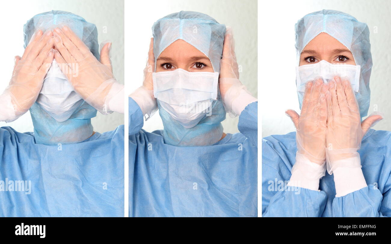 A female Doctor hear see say nothing Stock Photo - Alamy