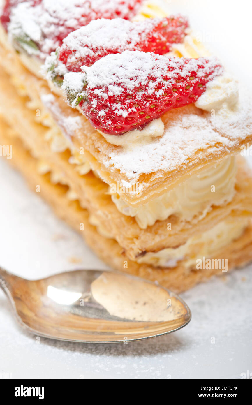 fresh baked napoleon strawberry and cream cake dessert Stock Photo - Alamy