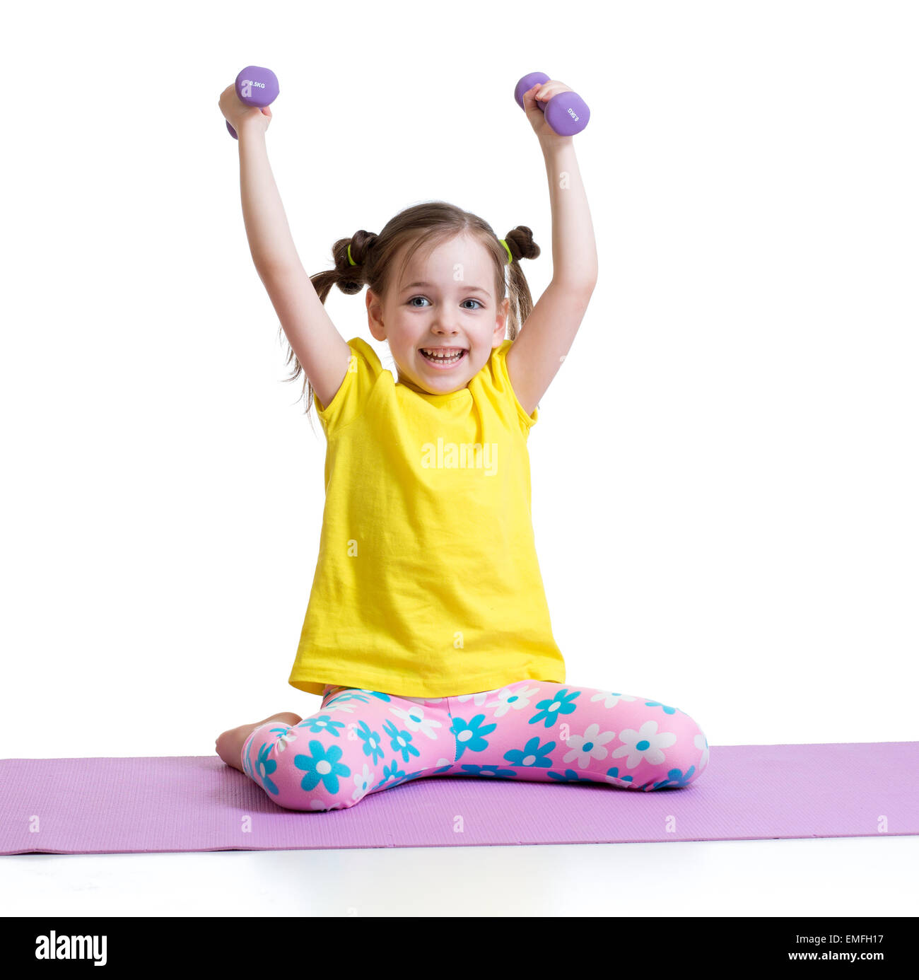 Active kid exercising isolated on white background Stock Photo - Alamy