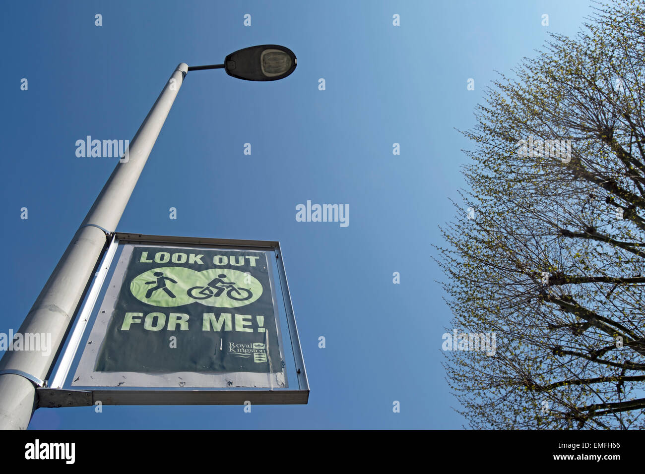 look for me, road sign advising drivers to be watchful for cyclists and ...