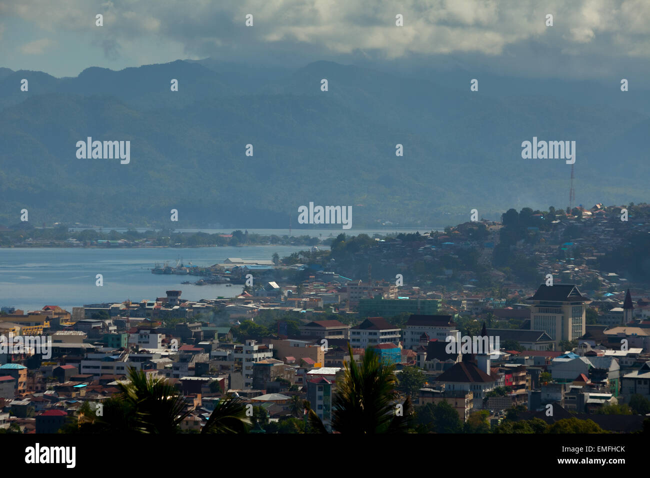 Landscape of Ambon City and part of Ambon Bay in Ambon, Central Maluku ...